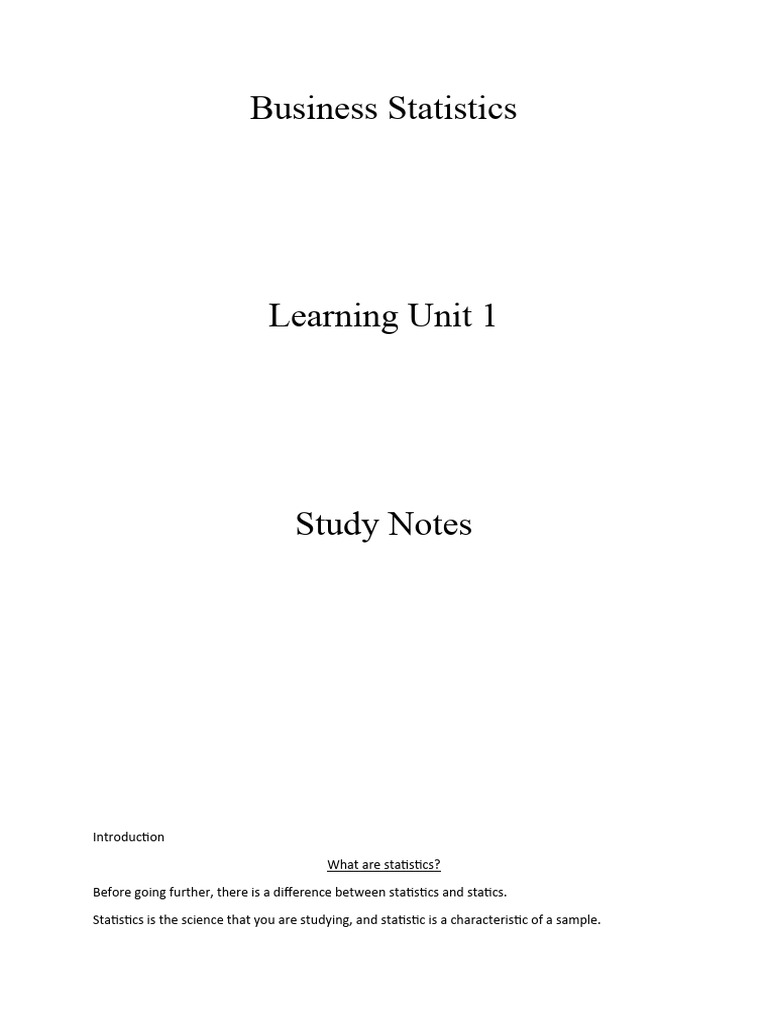 Business Statistics LU1 Notes | PDF | Statistics | Sampling (Statistics)