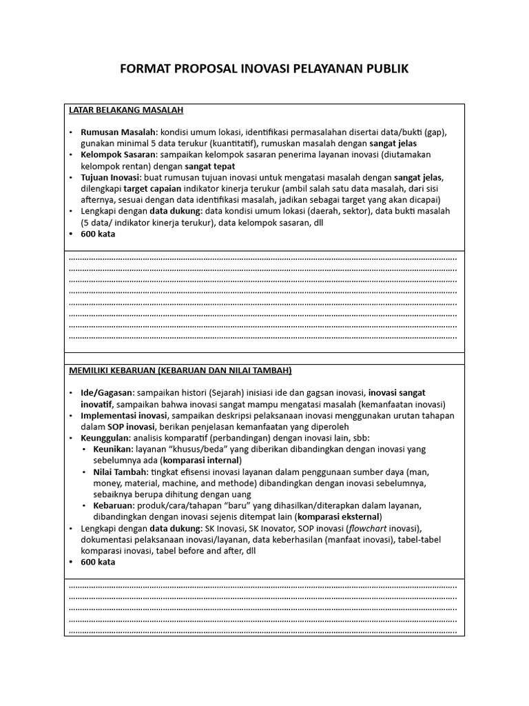 Format Proposal Inovasi Pelayanan Publik | PDF