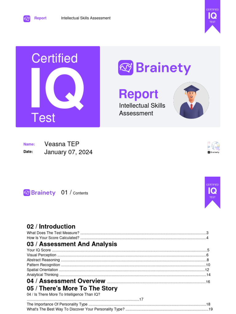 Veasna's Certified IQ Test Report | PDF | Intelligence Quotient ...