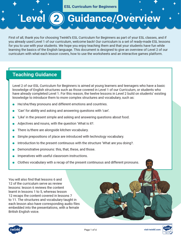 T e 1681116750 Esl Curriculum Level 2 Guidance Overview Ver 2 | Download Free PDF | English As A ...