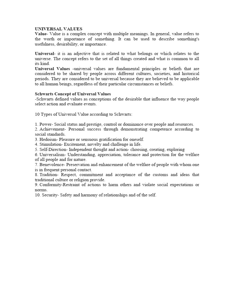 Universal Values Explained | PDF | Career & Growth