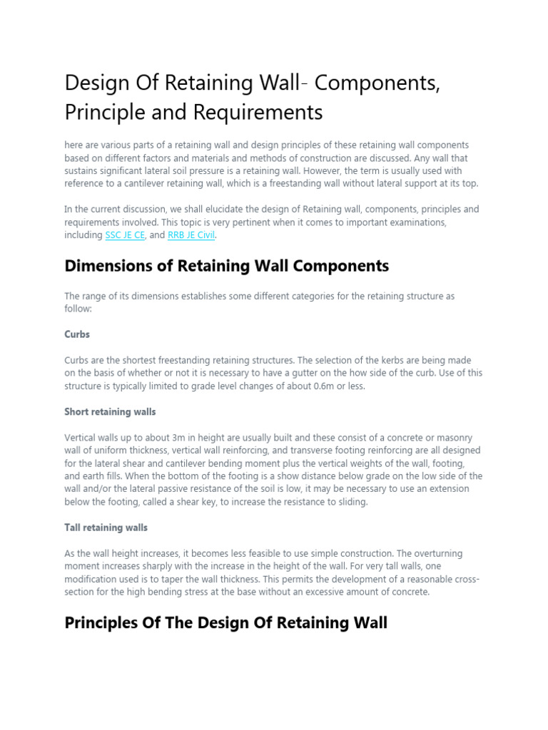 Retaining Wall Design Principles and Components | PDF | Building ...