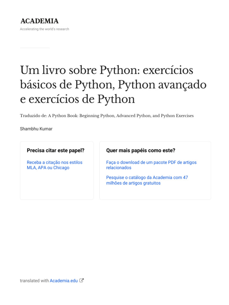 A Python Book Beginning Python Advanced Python and Python Exercises - PT | PDF