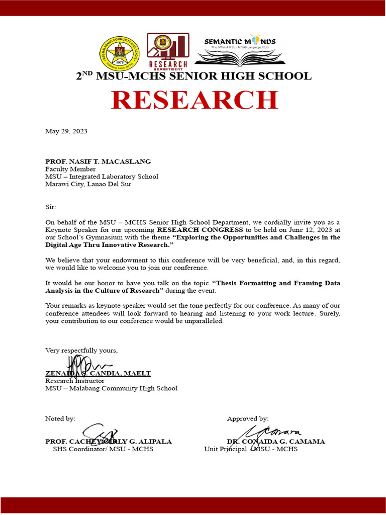 Letter of Invitation - Sir Nash | PDF