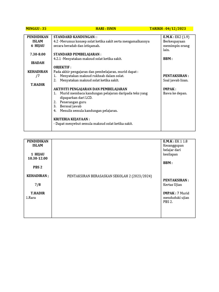 RPH Minggu 35 Hingga 38 | PDF