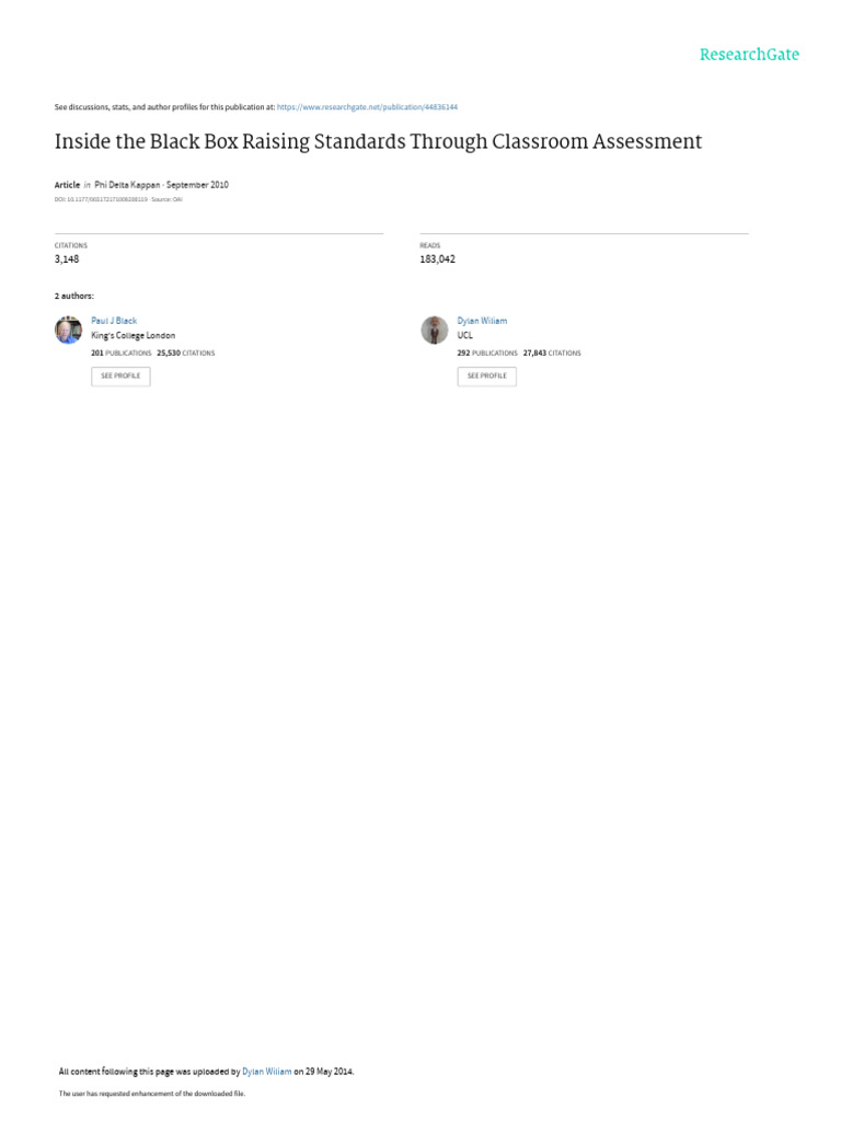 Inside The Black Box Raising Standards Through Cla-2 | PDF | Teachers | Educational Assessment