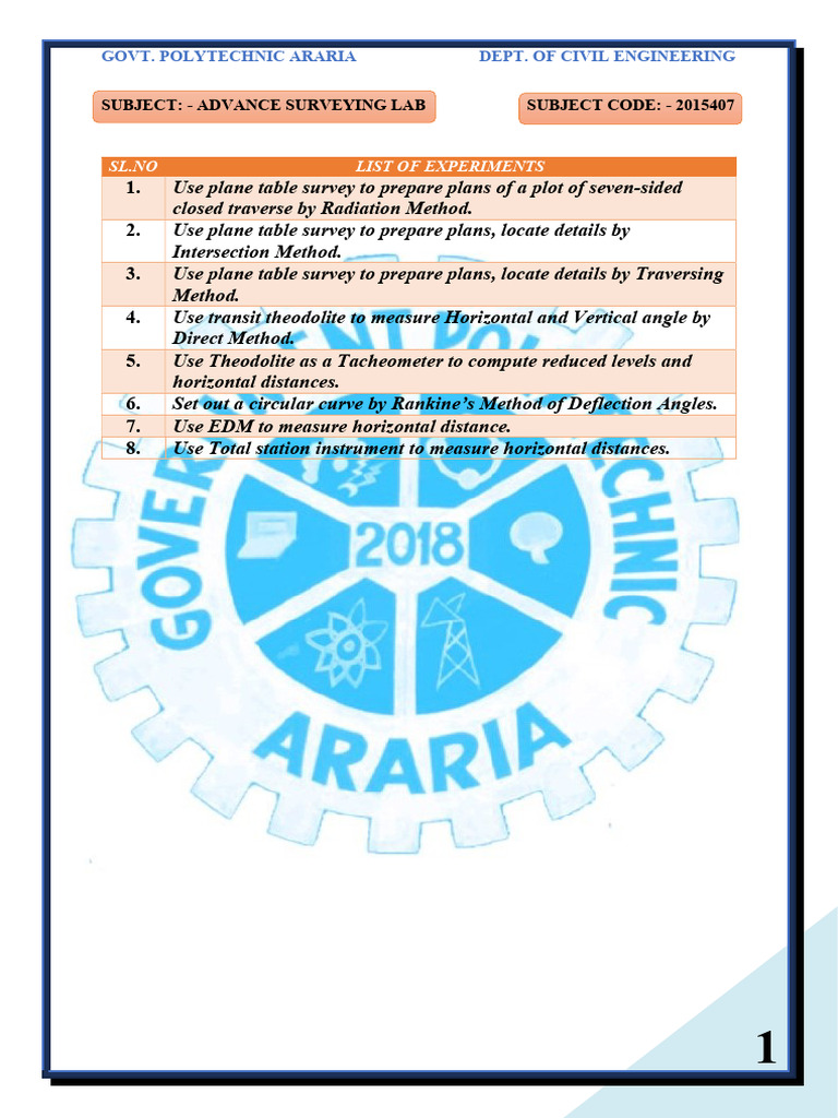 Advanced Surveying Lab-1 | PDF | Surveying | Metrology Advanced Surveying Lab-1 | PDF | Surveying | Metrology