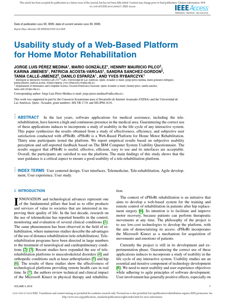 Usability study of a Web-Based Platform for Home Motor Rehabilitation | PDF | Usability | User ...