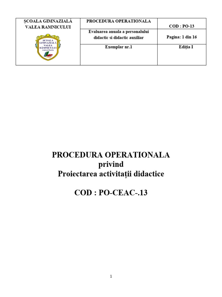 P013 Procedura Proiectarea Activitatii Didactice | PDF