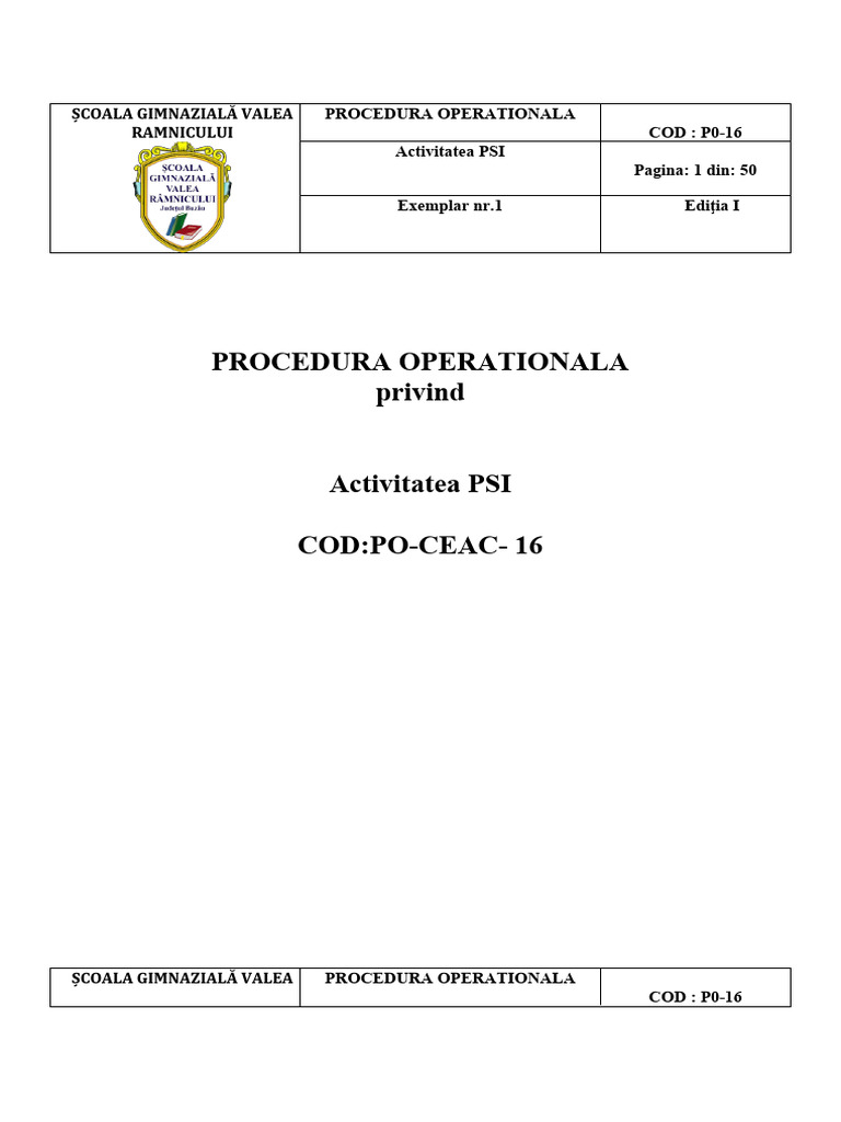 P016 Procedura-Activitatea PSI | PDF