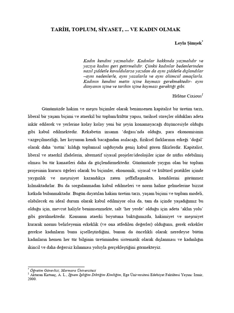 Tar - H, Toplum, S - Yaset Ve Kadin Olmak ( | PDF