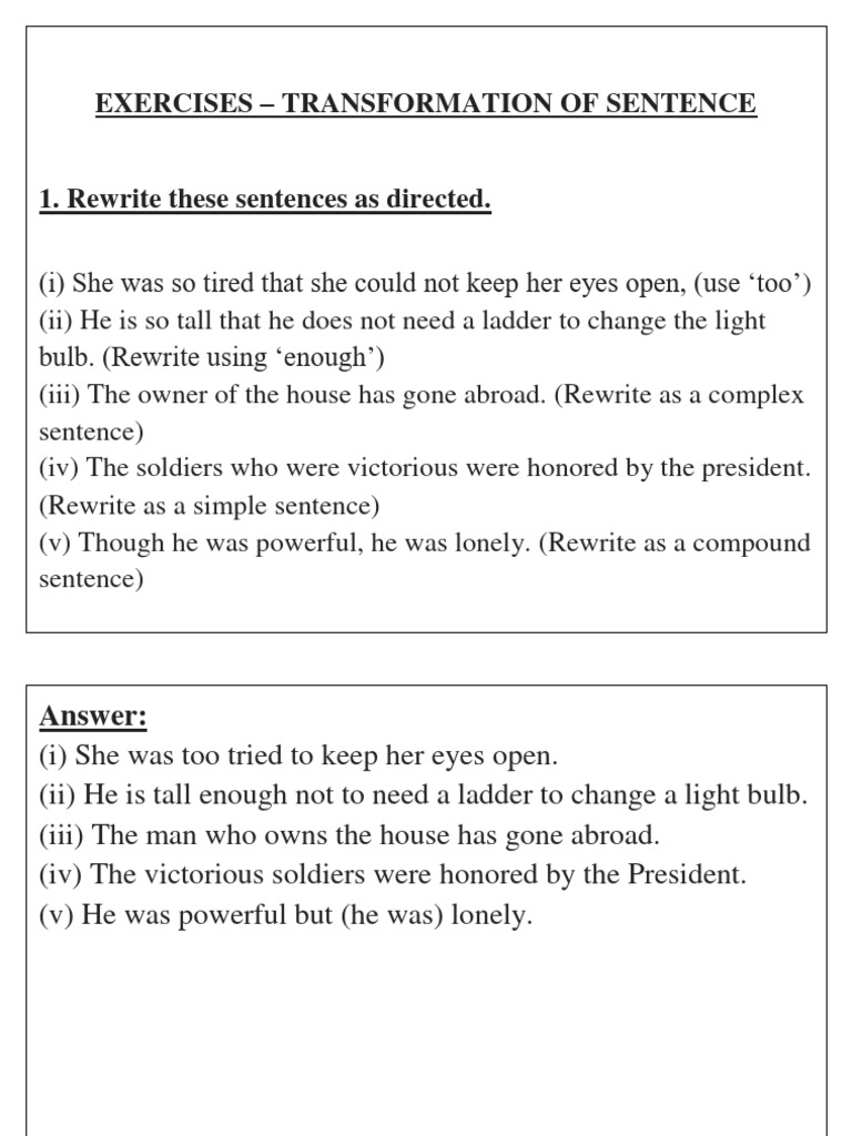 Sentence Transformation Exercises with Answers | PDF