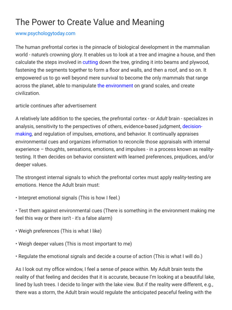 The Power To Create Value and Meaning - Psychology Today | PDF ...