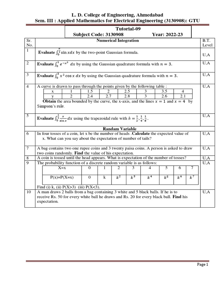 AMEE Tutorial 9 | PDF | Expected Value | Probability