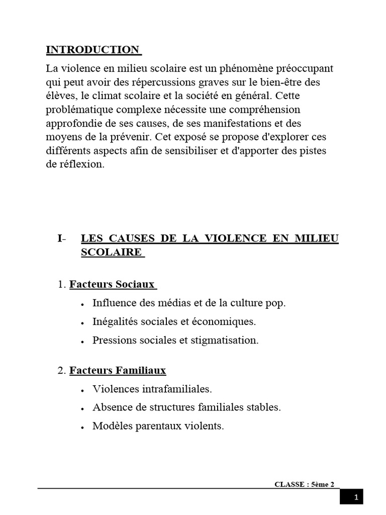 Expose Sur La Violence en Milieu Scolaire | PDF
