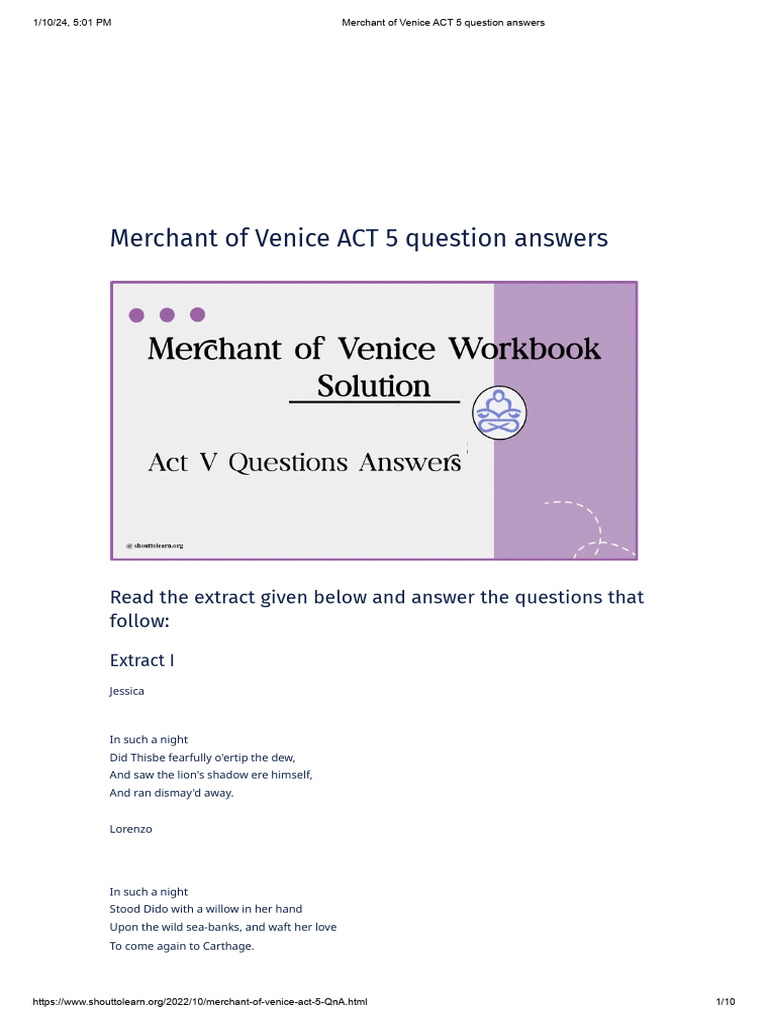 Merchant of Venice ACT 5 Question Answers | PDF | The Merchant Of ...