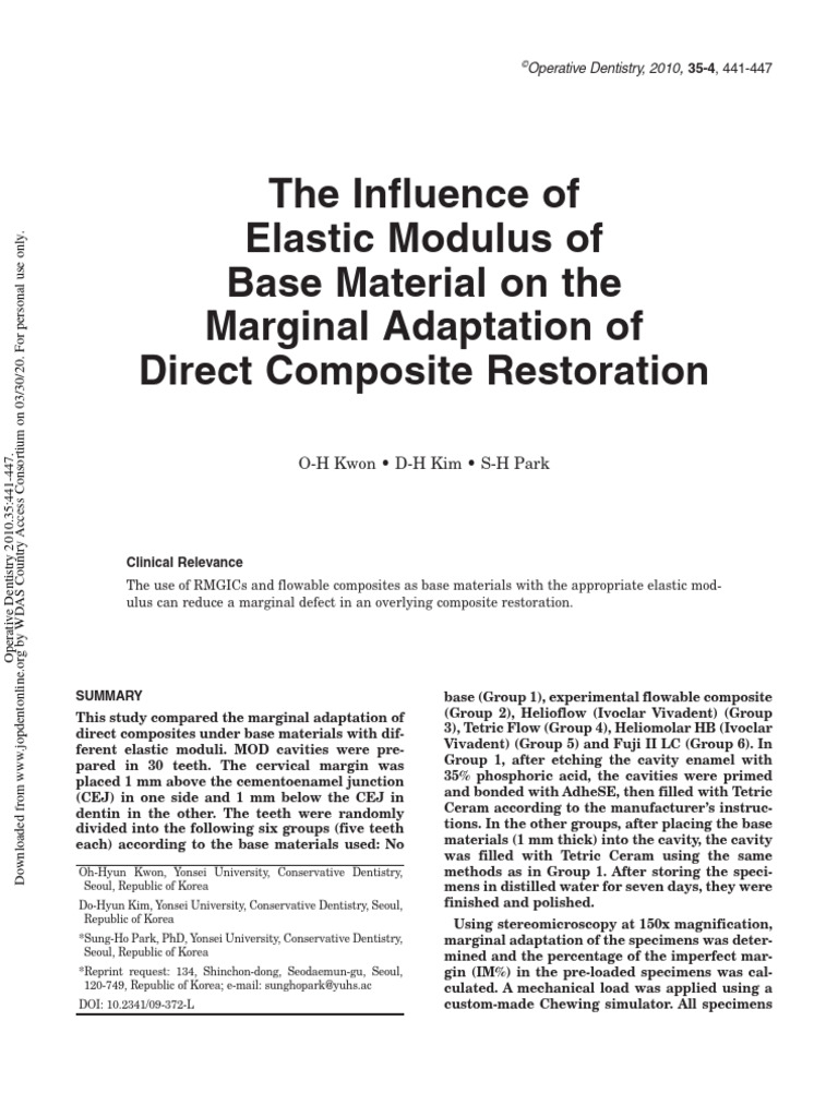 The Influence of Elastic Modulus of Base Material On The Marginal ...