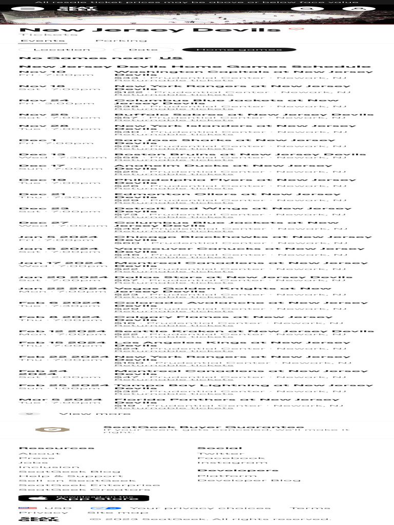 New Jersey Devils Tickets - 2023-2024 Devils Games SeatGeek | PDF ...