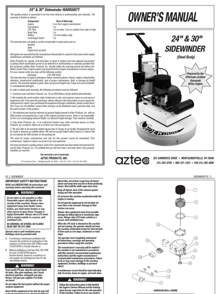 Sidewinder 24 30 Manual REV 05 2014 | PDF | Ventilation (Architecture) | Belt (Mechanical)