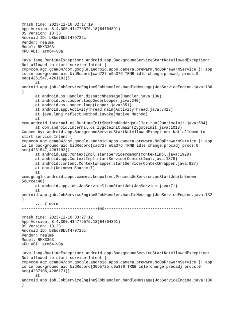 Crash 20231216 | PDF | Android (Operating System) | Java (Programming Language)