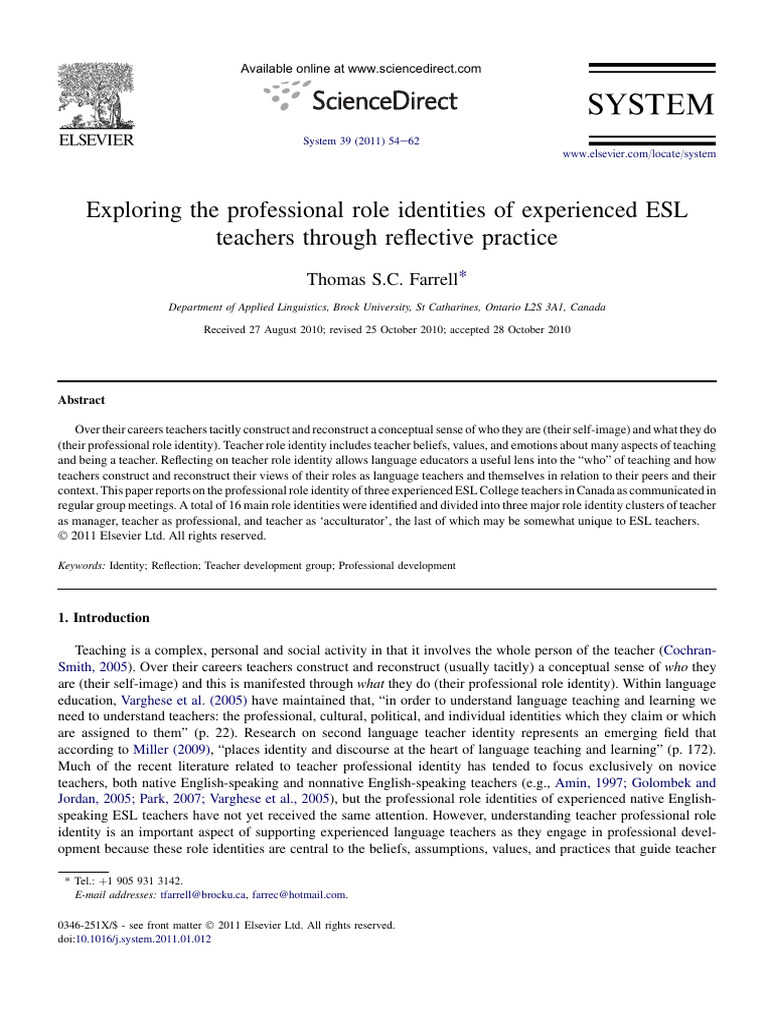 Farrell 2010 reflective practice-identities | PDF | English As A Second Or Foreign Language ...