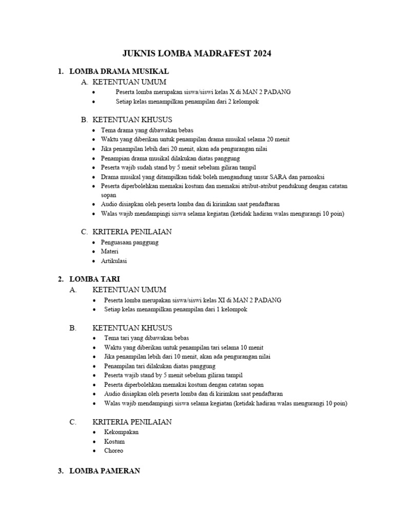 Juknis Lomba Pentas Seni Tahun 2024 Fix | PDF