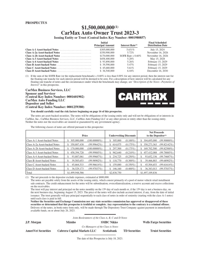 Carmx 2023 3 Final Prospectus As Printed | PDF | Securitization | Trust Law