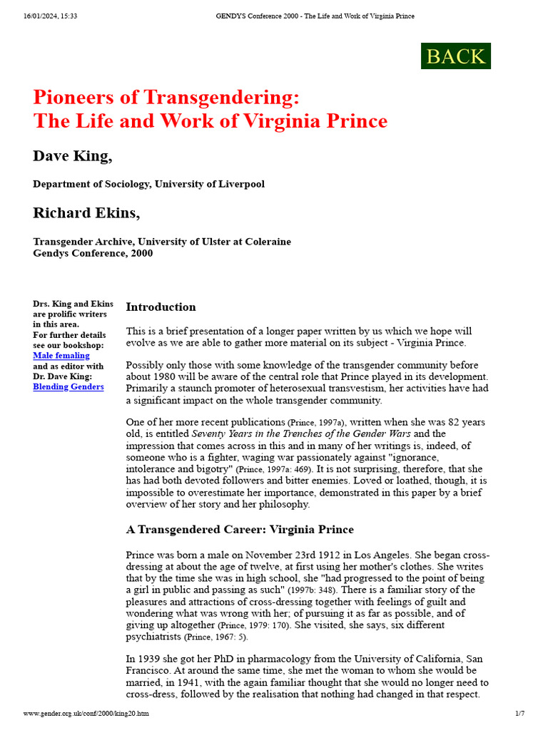 Virginia Prince: Transgender Pioneer | PDF | Gender | Gender Studies