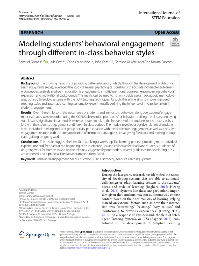 Modeling Students' Behavioral Engagement Through Different In-Class ...