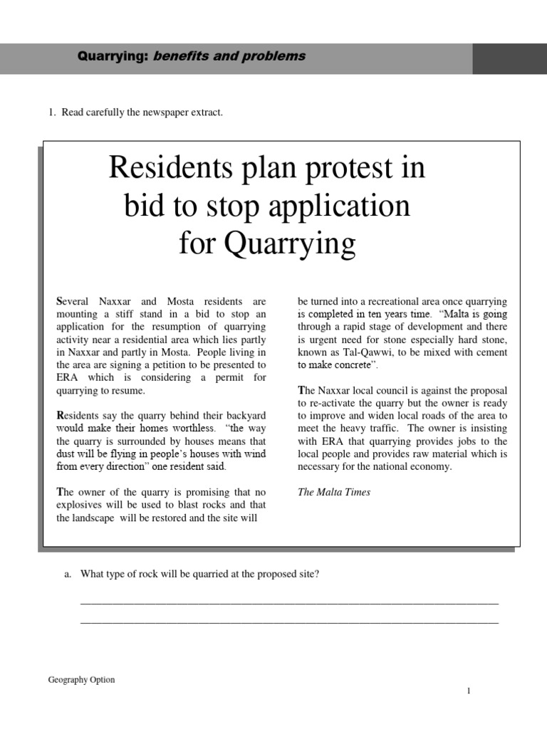 Limestone Quarrying Worksheet | PDF | Quarry | Earth Sciences