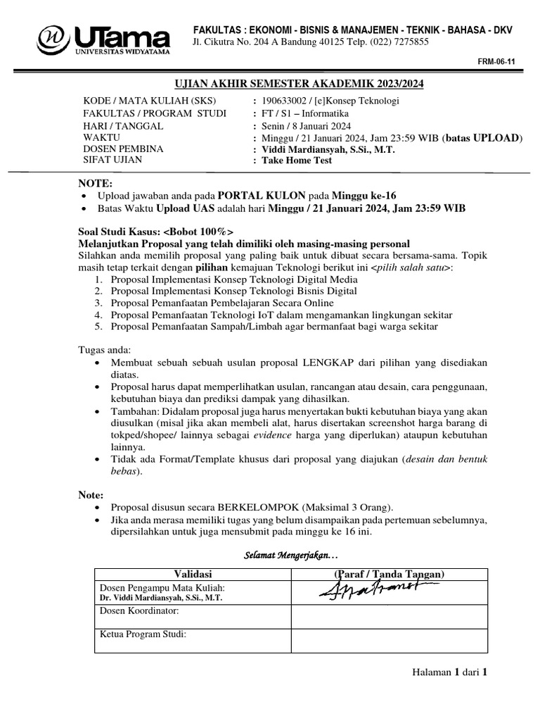 Soal UAS - Konsep Teknologi - 2023 - VMD | PDF