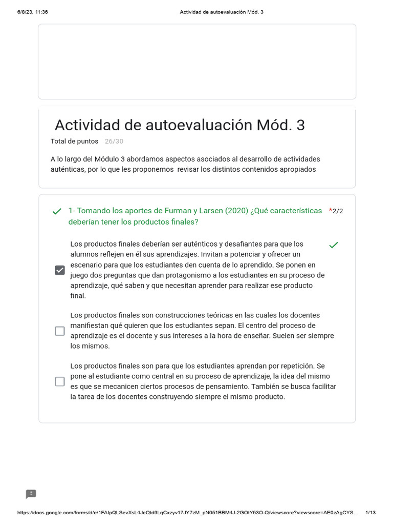 Actividad de autoevaluación Mód. 3 | PDF | Enseñando | Aprendizaje