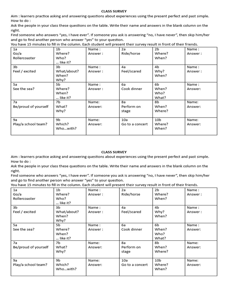 Class Survey for Experience Sharing | PDF | Language Arts & Discipline