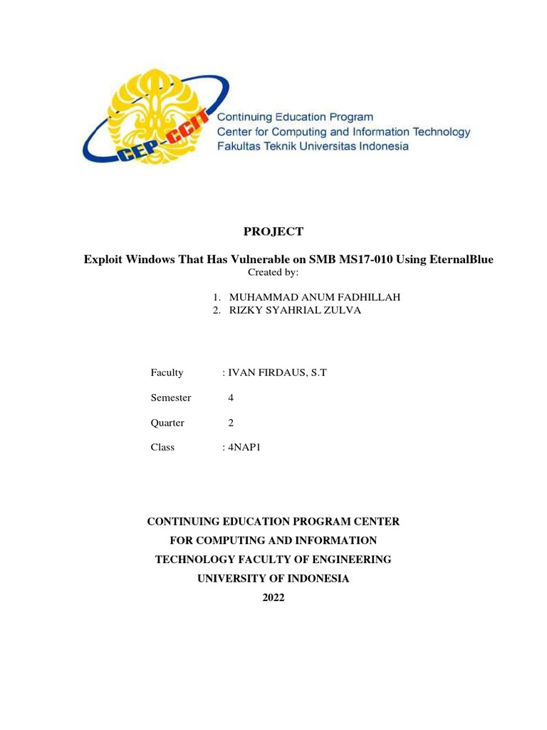 Exploit Windows That Has Vulnerable On SMB MS17-010 Using Eternalblue | PDF | Microsoft Windows ...