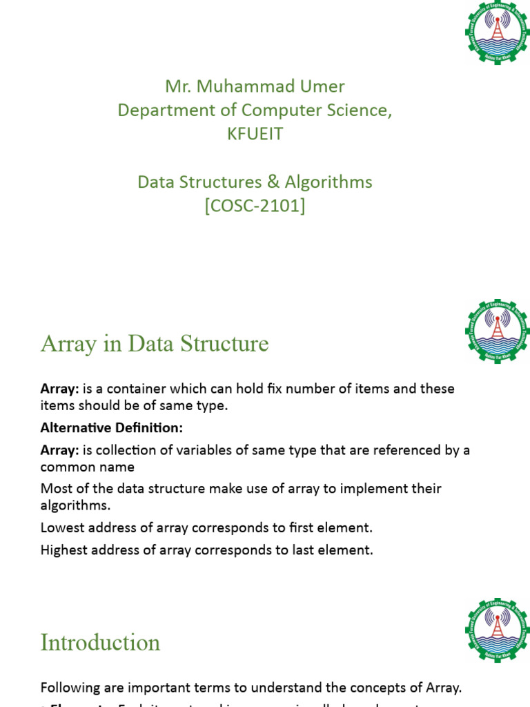 Lecture - 2 - Arrays in Data Structure | PDF