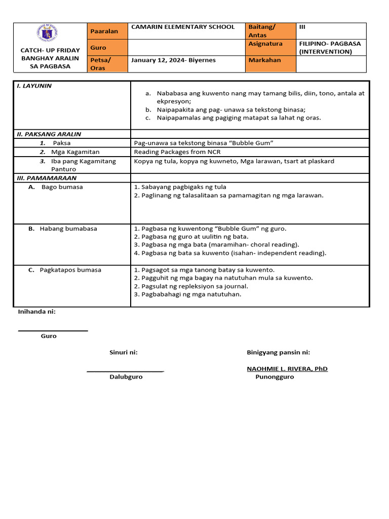 Filipino LP Catch Up-Friday | PDF