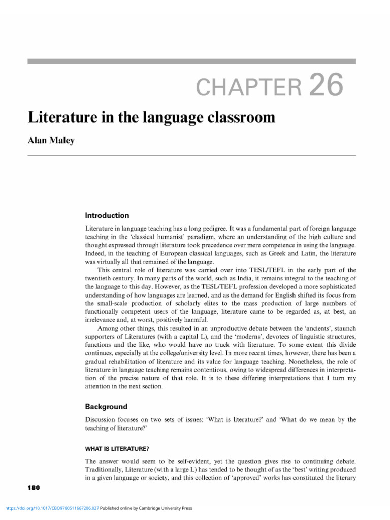 Role of Literature in Language Teaching | PDF | Language Education ...