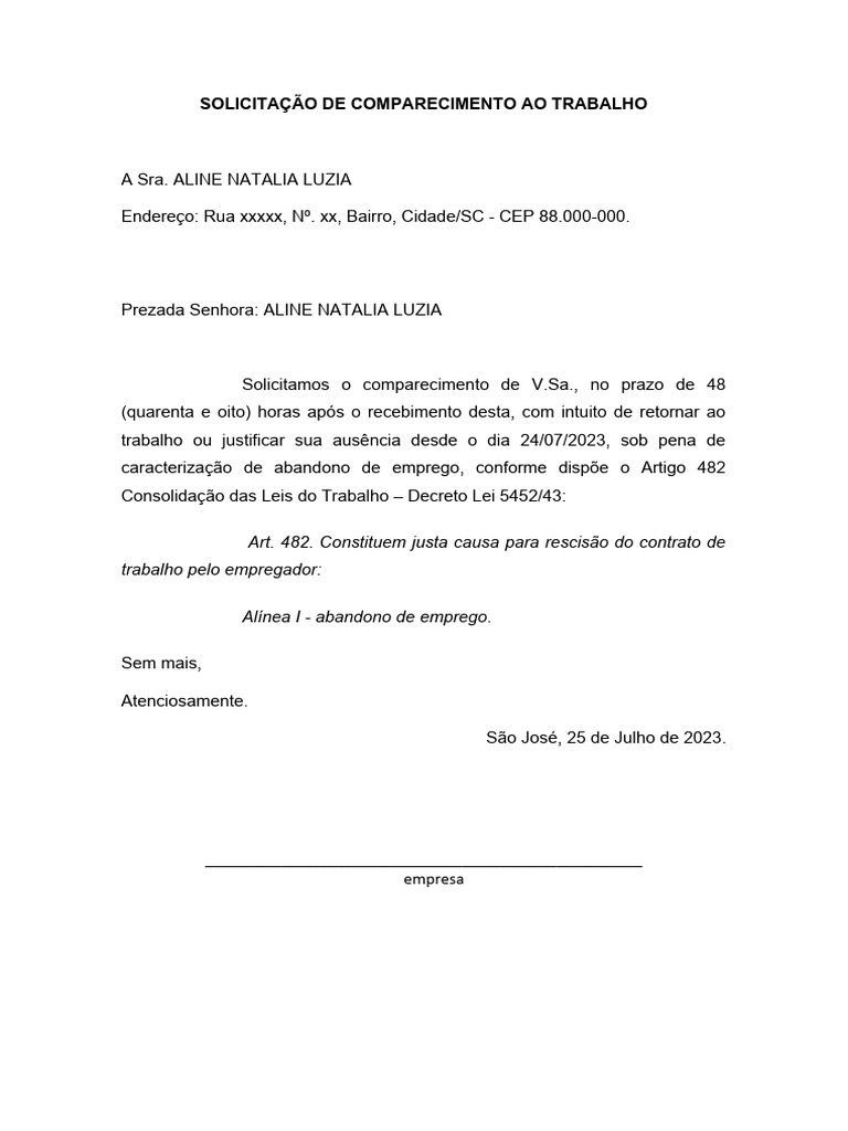 Modelo Solicitação Comparecimento Faltas | PDF Modelo Solicitação Comparecimento Faltas | PDF