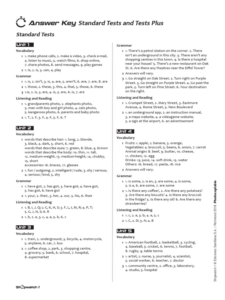 TRM - SW1 - Answer - Key - Standard Test y Test Plus | PDF | Accuracy ...