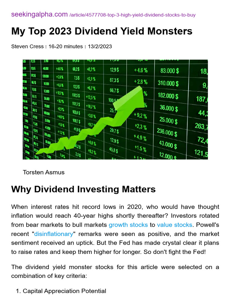 My Top 2023 Dividend Yield Monsters - Reader View | PDF