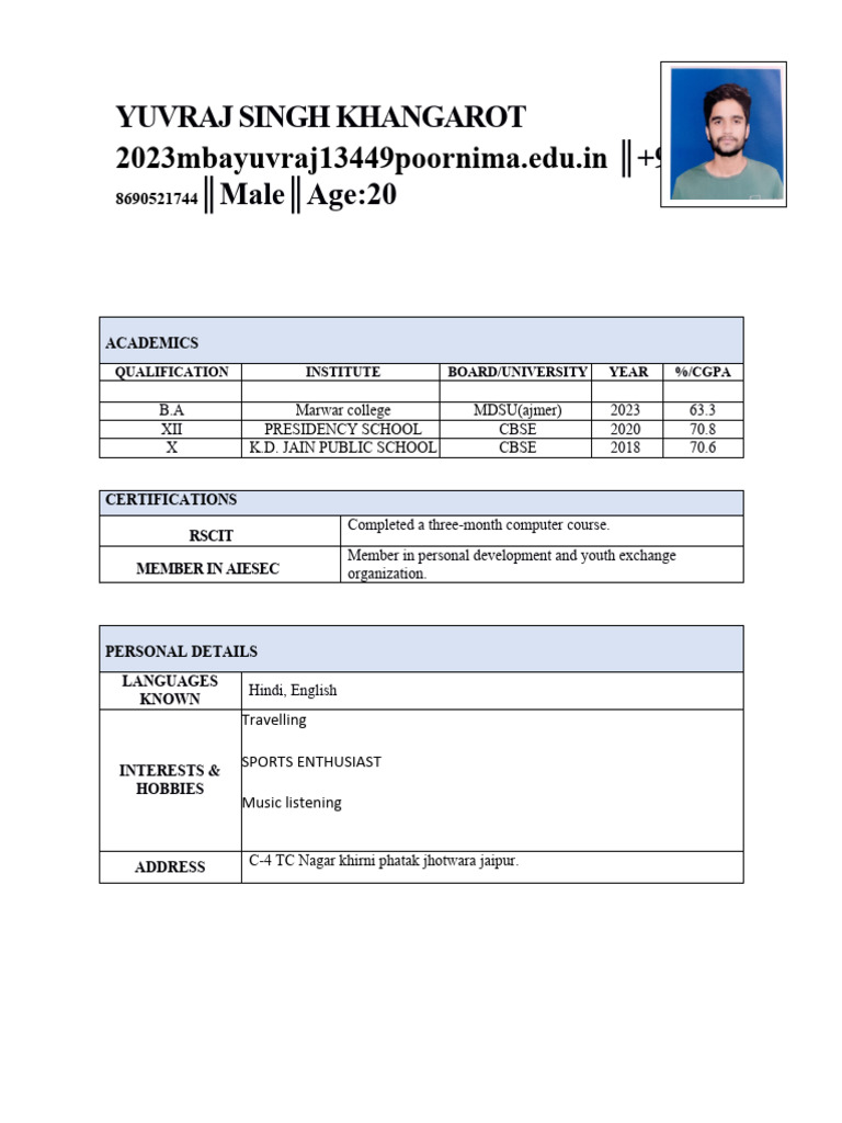 CV Resume YUVRAJ | PDF