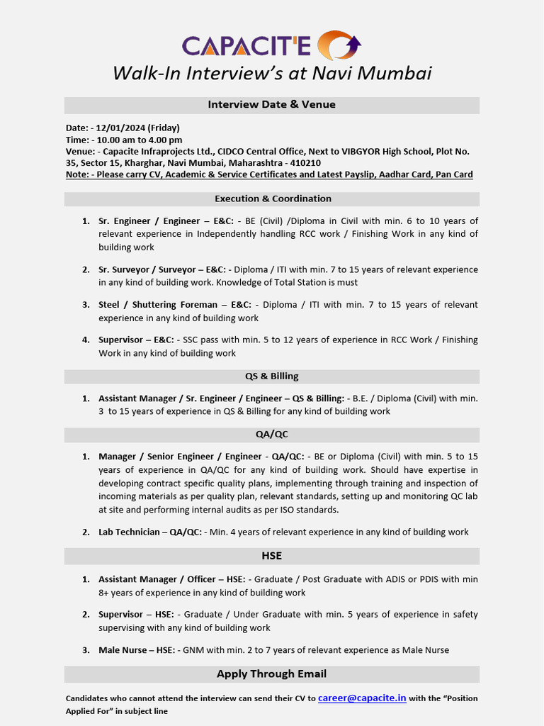 Walk-In Interviews in Navi Mumbai 2024 | PDF | Business