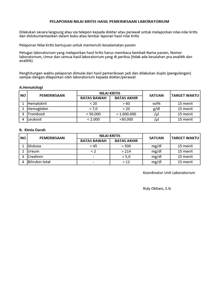 3.1.3.2 Pemantauan Pelaporan Hasil Pemeriksaan Lab Cito Perbln | PDF