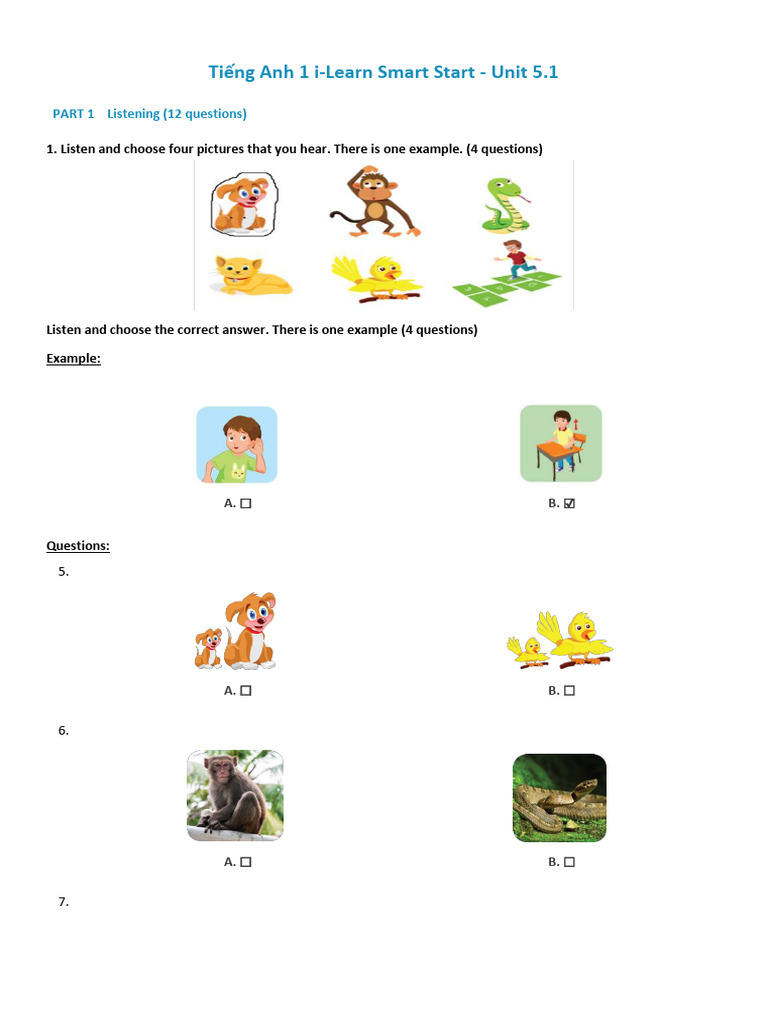 Smart Start 1 - Test - Unit 5 | PDF