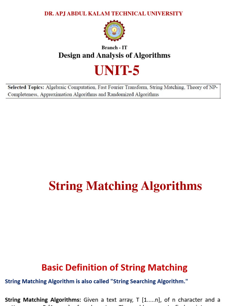 String Matching Algorithms Guide | PDF | Time Complexity | Computational Complexity Theory