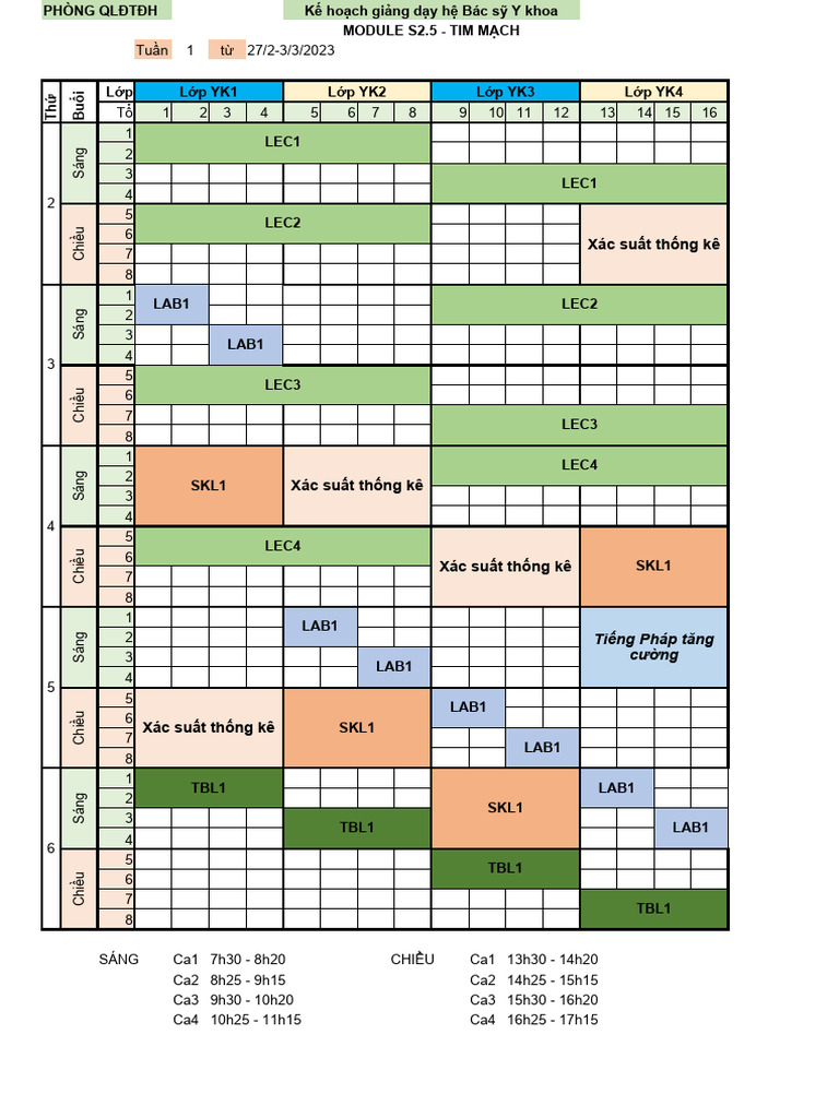S2.5. TKB Y2 ĐK - S2.5 - 2023 | PDF