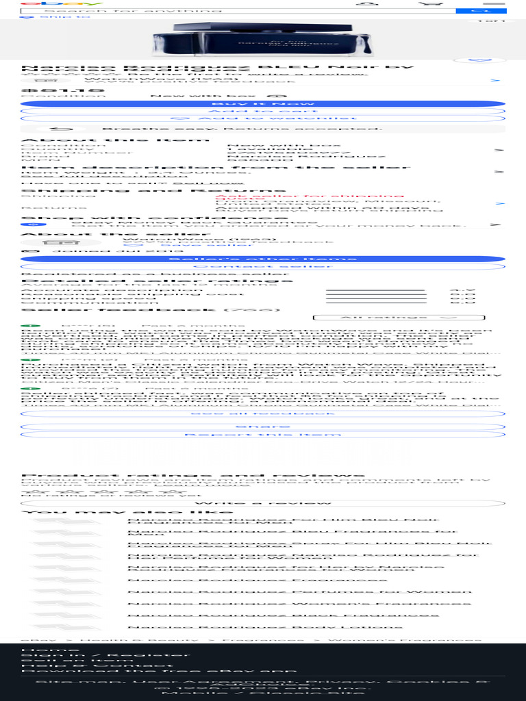 Narciso Rodriguez BLEU Noir by Narciso Rodriguez EBay | PDF | E Bay | Perfume