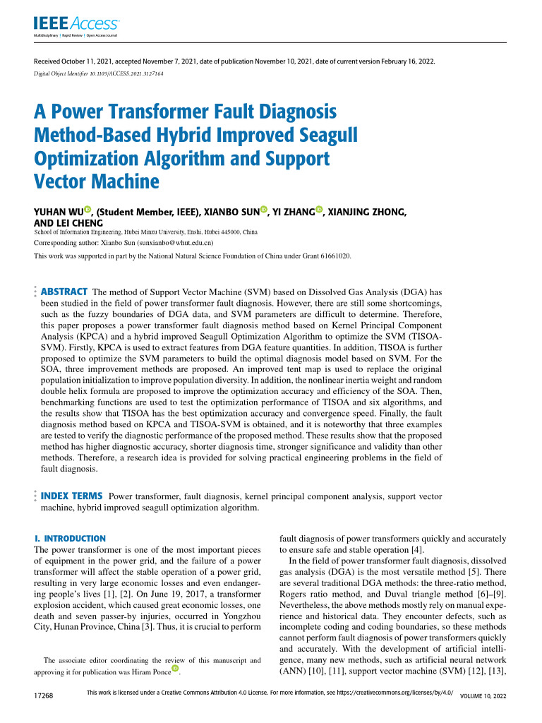 A Power Transformer Fault Diagnosis Method Based Hybrid Improved Seagull Optimization Algorithm