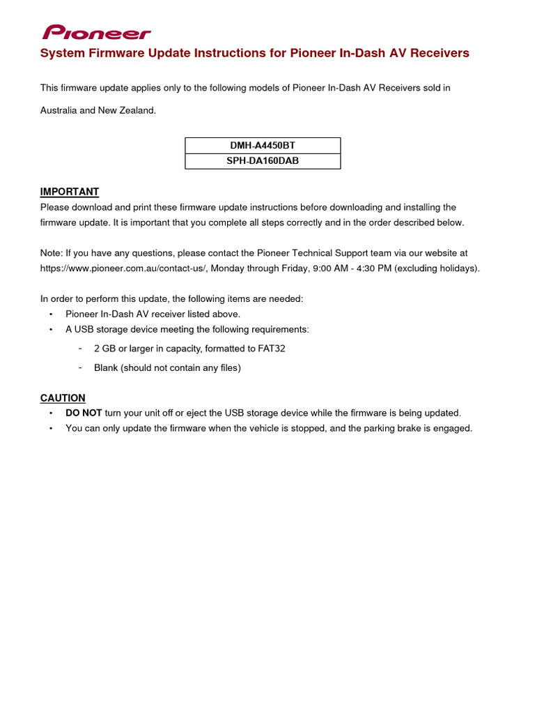DMH A4450BT Firmware Update Instructions | PDF | Computers