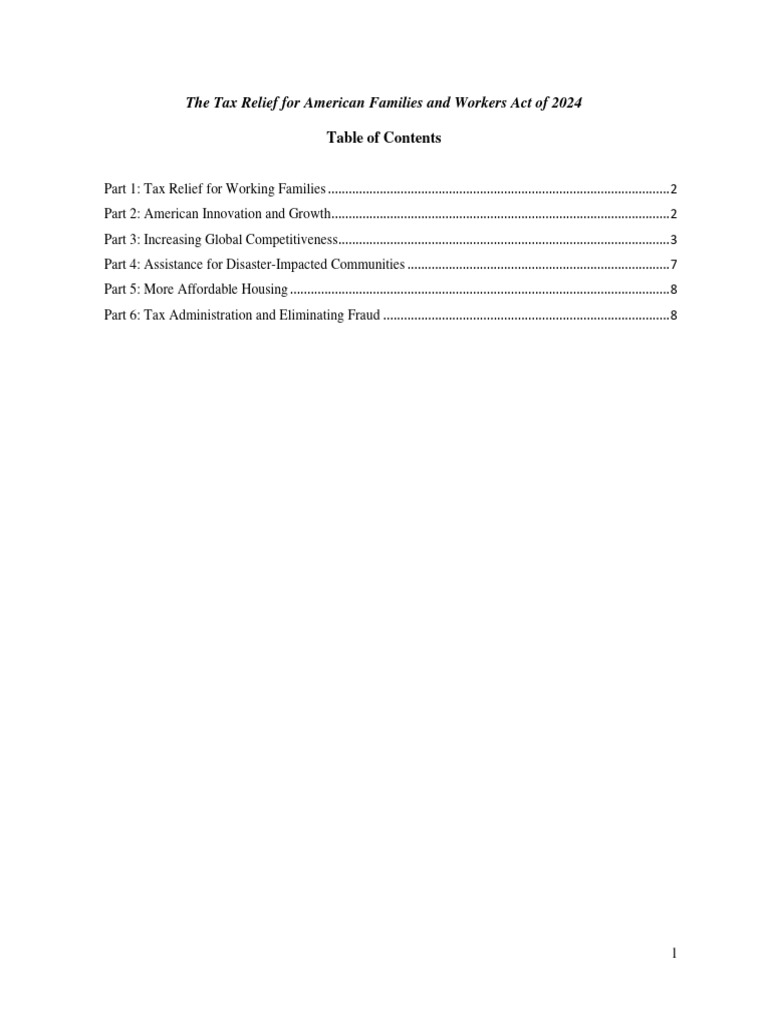 Technical Summary of the Tax Relief for American Families and Workers ...